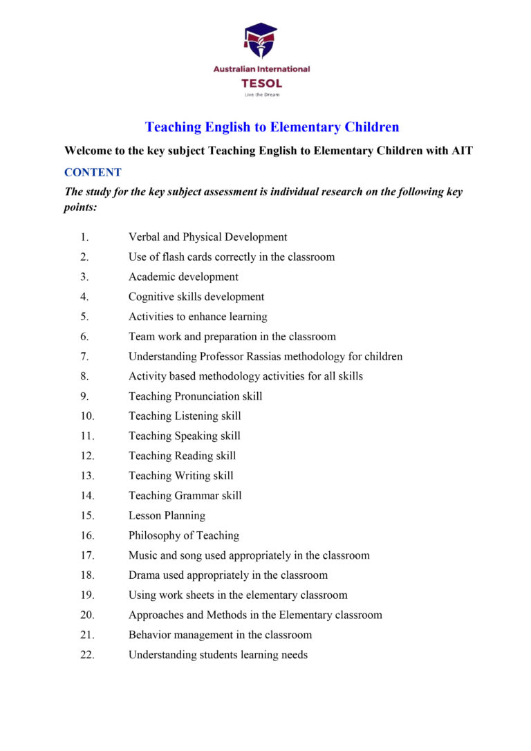 2. TEACHING ENGLISH TO ELEMENTARY CHILDREN