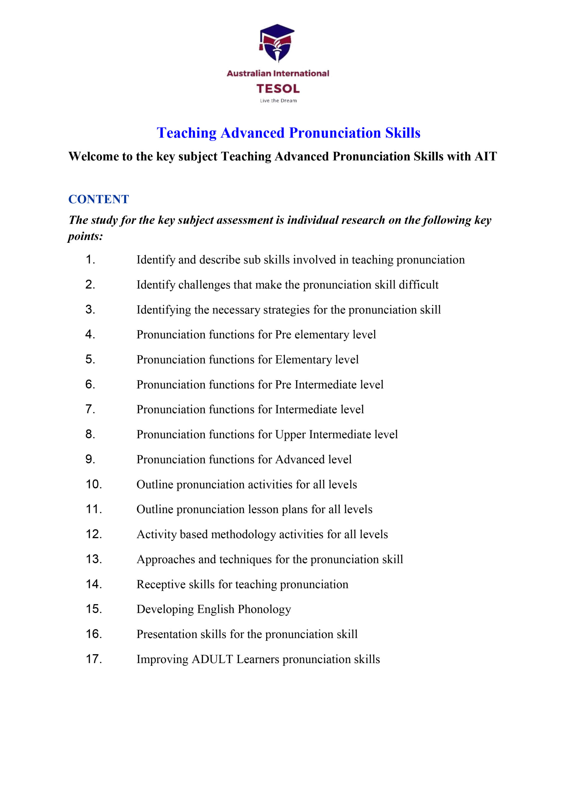 16. TEACHING ADVANCED PRONUNCIATION SKILLS
